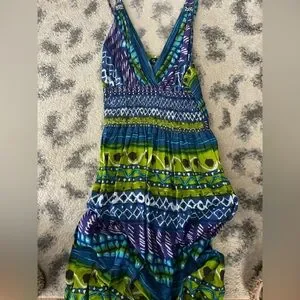 Dresses | Vibrant Blue And Green Patterned Dress | Poshmark